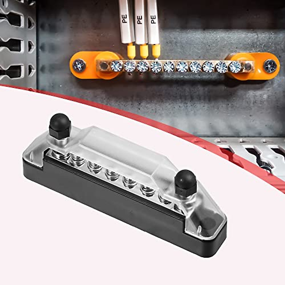 X AUTOHAUX 6 Terminal Bus Bar Power Distribution Block with 2 Screws for Car Boat Marine Caravan RV Black