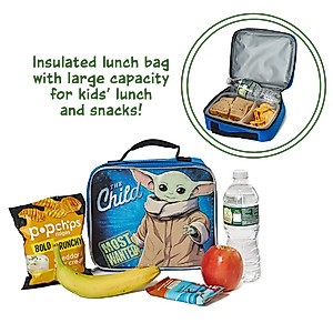 Disney Baby Yoda Mandalorian Star Wars Lunch Box - Kids Soft Insulated Lunch Bag for Girls and Boys, Blue