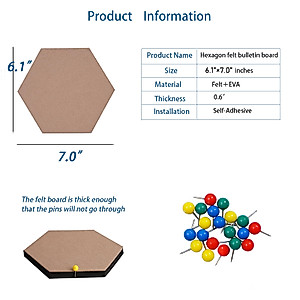 Afumazi 8Pcs Hexagon Felt Cork Board Tiles Self Adhesive Bulletin Board, Pin Board for Wall Decor Memos Photos Display (Set C)