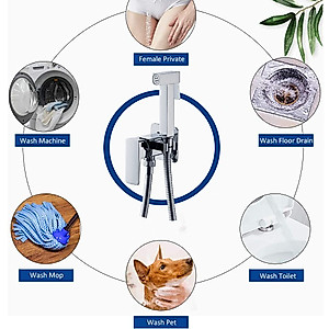 Poopee Warm Water Bidet Sprayer for Toilet with Hot and Cold Brass Rough-in Valve, Stainless Steel Handheld Bidet Attachment Set for Feminine, Pets and Baby Diaper Wash, Square, Silver