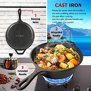 2-in-1 Dutch Oven,Cast Iron Pan(3.4QT) and Cast Iron Skillet(1.6QT) Unite,Cast Iron Pan with Lid,Preseasoned Cast Iron Pots and Pans Set,All-in-One Cast Iron Cookware Set for camping lodge or RV…