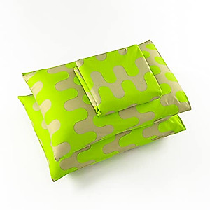 YuHeGuoJi Green Duvet Cover Queen 100% Cotton Striped Duvet Cover 3 Pcs Set 1 Fluorescent Green Geometric Duvet Cover with Zipper Ties 2 Pillowcases Modern Farmhouse Abstract Beige Bedding