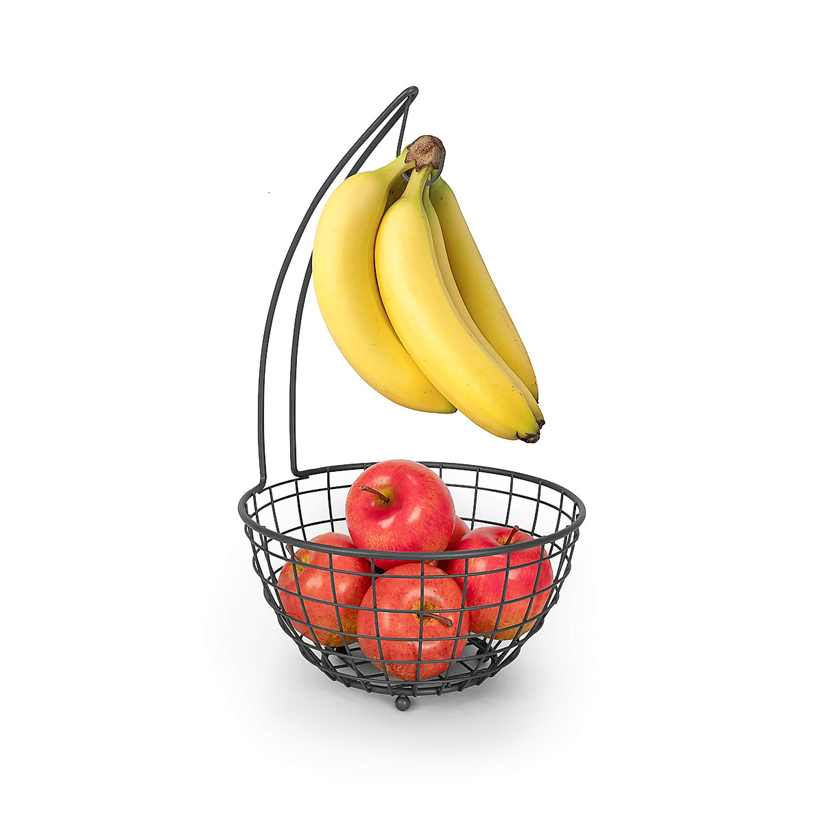 Spectrum Diversified Grid Small Tree & Basket Hanger & Fruit Basket, Produce Saver Banana Holder & Open Wire Fruit Bowl for Kitchen Counter & Dining Table, Industrial Gray