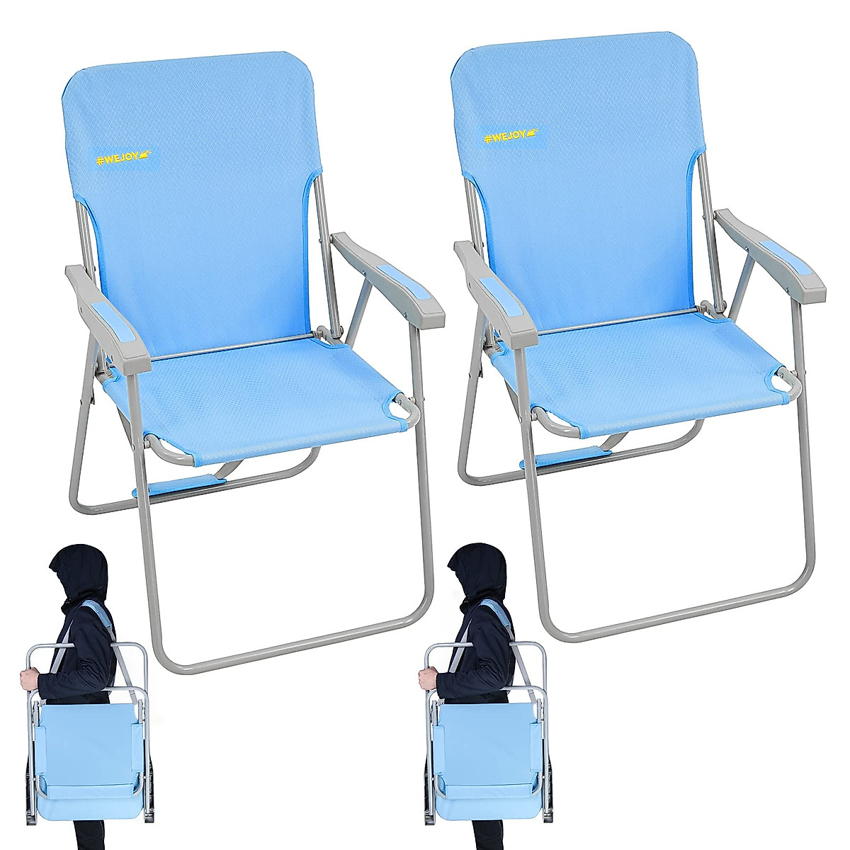 #WEJOY Folding Webbed Lawn Beach Chair,Lightweight Portable Chairs for Outside with Hard Arm