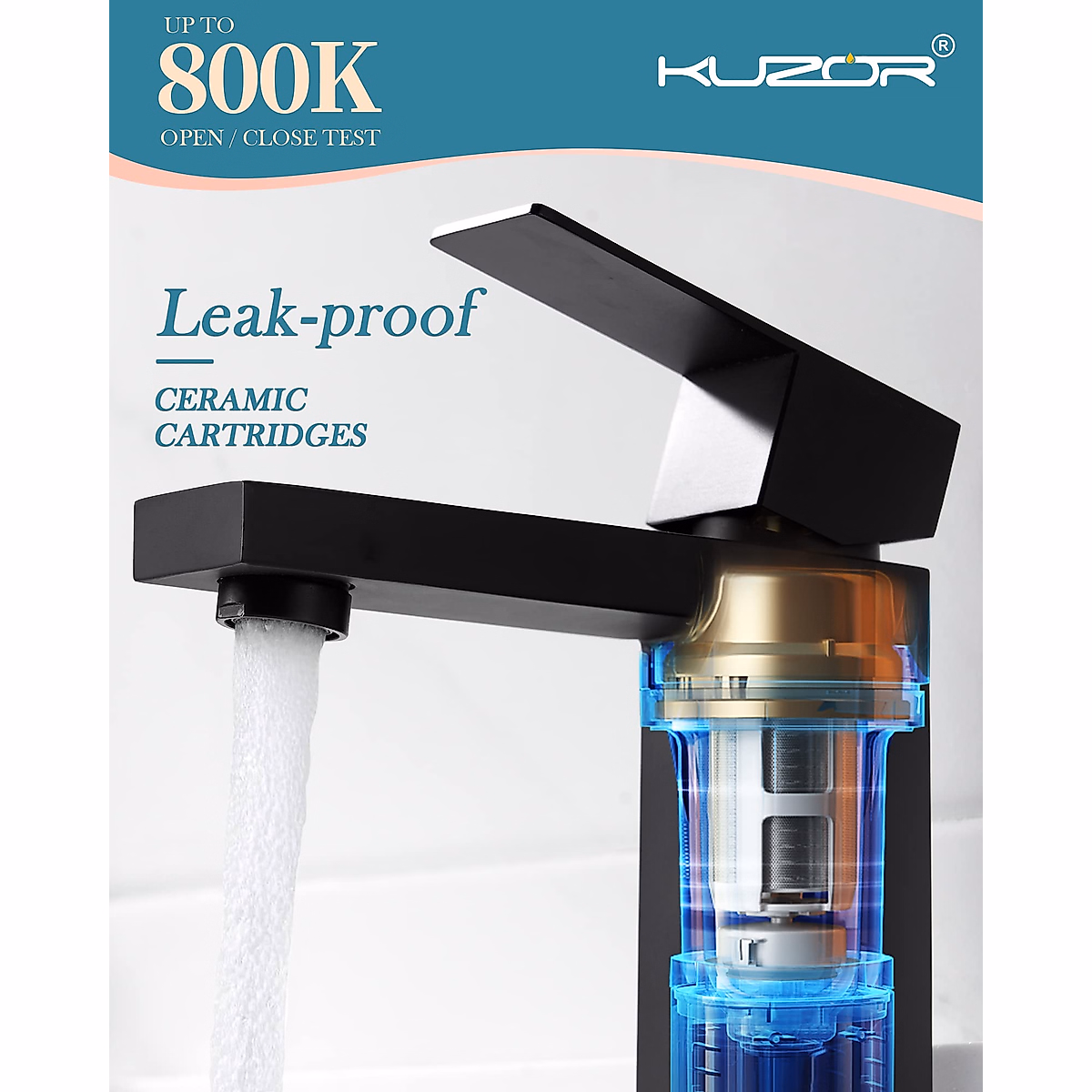 KUZOR Bathroom Faucets Matte Black, Single Hole Bathroom Sink Faucet with Metal Pop Up Drain, 304 Stainless Steel Modern Square One Hole Faucet for Bathroom Sink, Black Matt