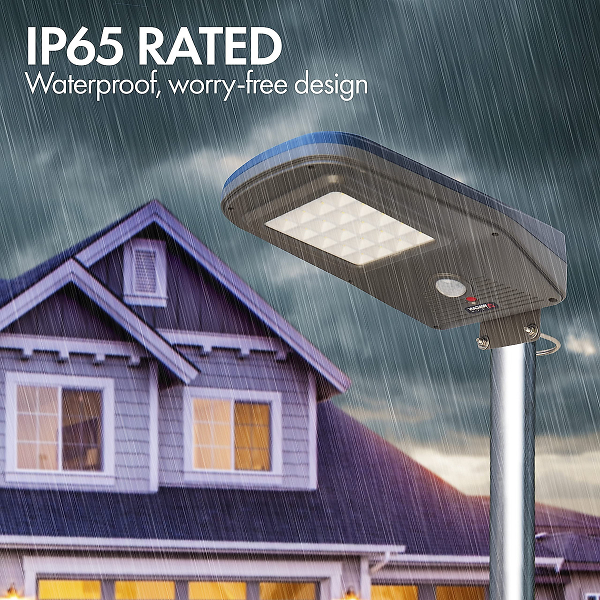 Wagan EL8591 3000 Lumen LED Solar Street Light with Remote Control Outdoor Solar Powered Flood Light Dusk to Dawn Waterproof Weatherproof Motion Sensor for Outdoor Garden Yard Path Parking Lot