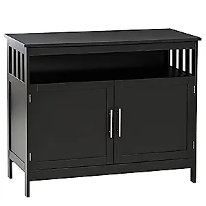 HOMCOM Sideboard Buffet Cabinet, Modern Kitchen Cabinet, Coffee Bar Cabinet with 2-Level Shelf and Open Compartment, Black