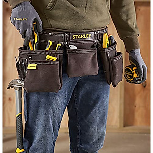 STANLEY Leather Tool Belt Pouch Apron, Multi-Pockets Storage Organiser, Hammer Loop, STST1-80113