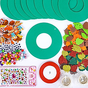 Whaline 12 Kits Fall Leaf Wreath Craft Kits Glitter Thanksgiving 3D Foam Wreath Signs with Maple Leaves Pumpkin Wiggle Eyes for Kids DIY Crafts Fall Thanksgiving Party Decor