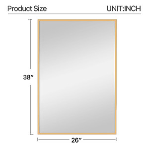NeuType 38"x26" Wall Mirror Full Length Mirror Floor & Full Length Mirrors Full Body Mirror Gold Mirror Shower Mirror Dressing Mirror Boho Mirror Aluminum Alloy Frame No Stand
