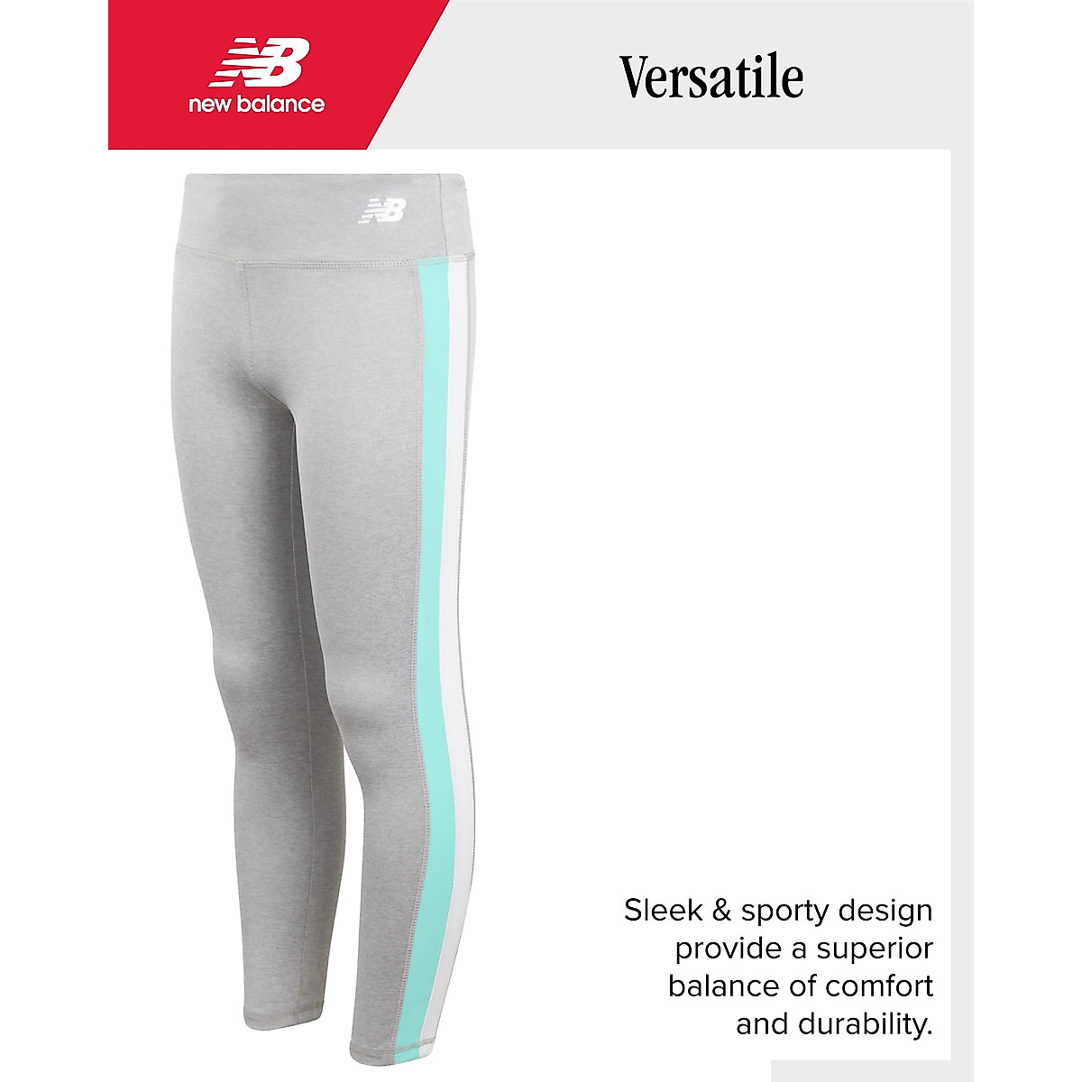 New Balance Girls' Active Leggings - 2 Pack Full Length Performance Yoga Pants (7-16), Size 14-16, Black/Pink Grey