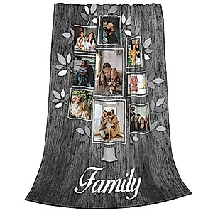 Custom Personalized Family Tree Blanket with Photos Collage Text, Customized Picture Throw Blankets for Adults Mom Dad Birthday(9 Photos,50"x60")