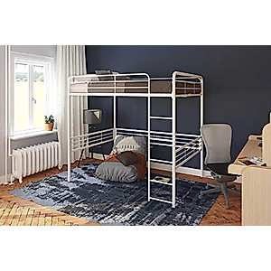 DHP Full Metal Loft Bed with Ladder Space-Saving Design, White