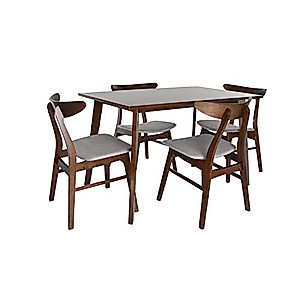 Zenvida Mid Century 5 Piece Dining Set Wood Table Fabric Chairs Seats Four