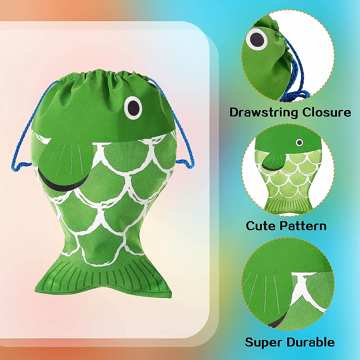 Weewooday Little Fisherman Drawstring Backpack Bag Fishing Party Favor Boys Girl Party Supplies Camping Favor Goody Treat Bag (16 Pieces)