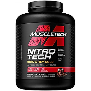 Whey Protein Powder | MuscleTech Nitro-Tech Whey Gold Protein Powder | Whey Protein Isolate Smoothie Mix | Protein Powder for Muscle Gain | Chocolate Protein Powder, 5 lbs (69 Serv) (package varies)