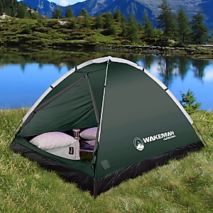 2 Person Camping Tent with Rain Fly and Carrying Bag - Lightweight Outdoor Tent for Backpacking, Hiking, or Beach Use by Wakeman Outdoors (Green)