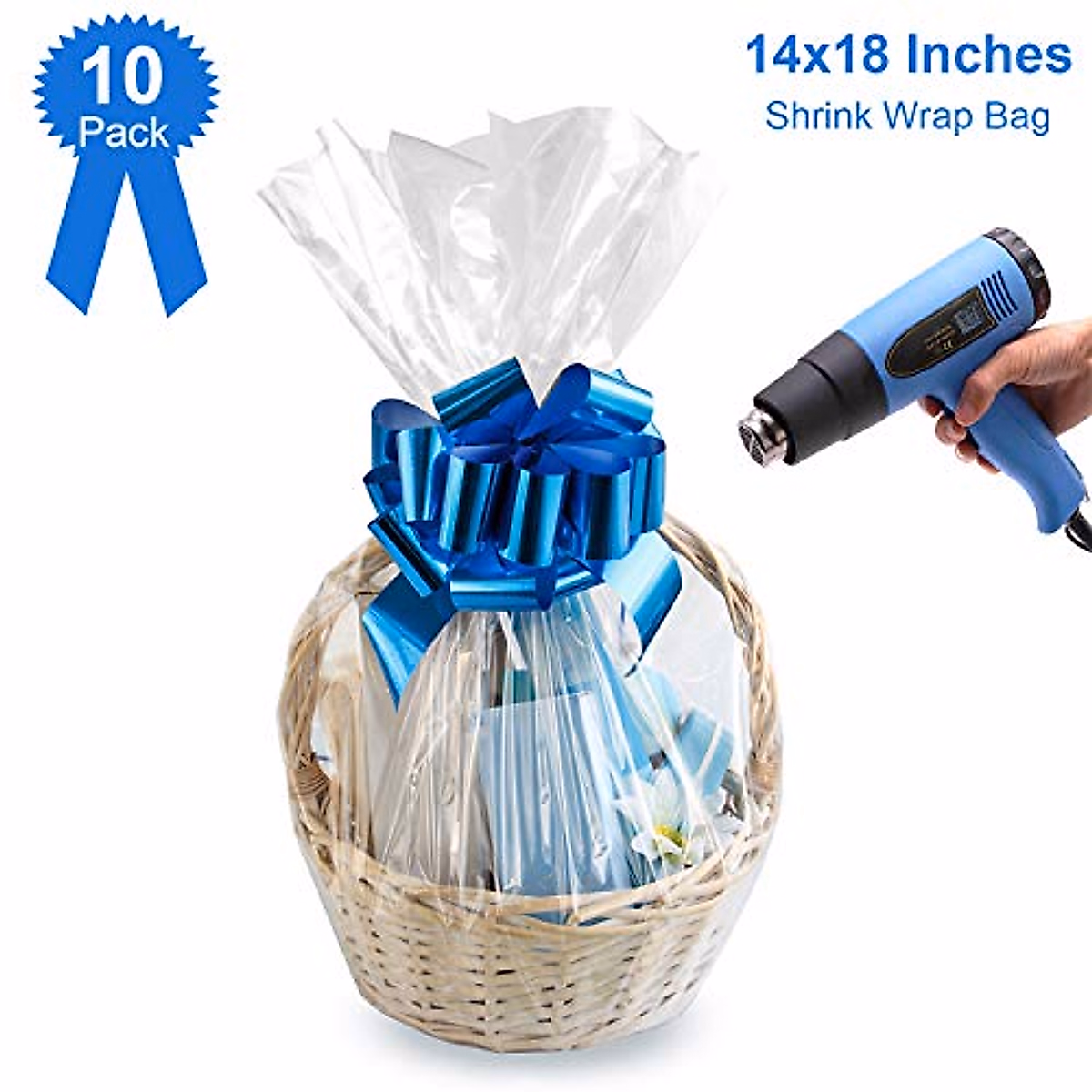 Morepack Shrink Wrap Bags for Gift Baskets,14x18 Inches PVC Heat Shrink Bags,10Pcs