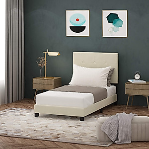 Furinno Laval Button Tufted Upholstered Platform Bed Frame, Twin, Linen