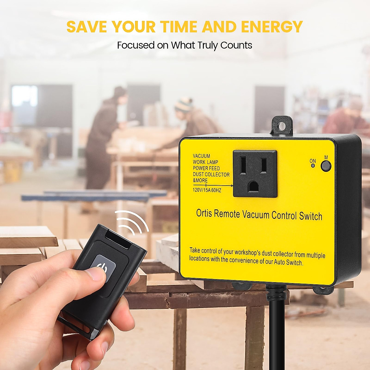 Dust Collector Remote Switch, Ortis 120V Wireless Remote Switch for Dust Collector, 328FT Wireless Range (Battery Included), Heavy Duty Design, Save Your Time and Energy, Enhance Your Work Safety