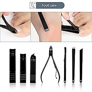 DAIKMZ 7/10/16/18 Pcs Manicure Cutters Nail Clipper Set Household Stainless Steel Ear Spoon Nail Clippers Pedicure Nail Scissors Tool (Color : 16pcs Black)