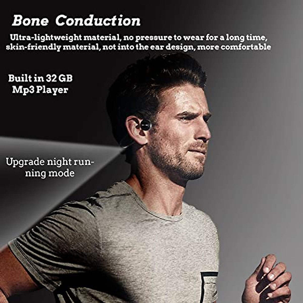 Gogailen Bone Conduction Headphones,IPX8 Waterproof Swimming Night Light Headphones Built-in 32GB MP3 Player Bluetooth 5.3,Wireless Open Ear Headset for Swimming,Running,Cycling,Gym Black