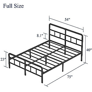 Richwanone Full Size Bed Frame with Headboard and Footboard, 14 inch Metal Platform with Steel Slat Support, No Box Spring Needed, Easy Assembly, Black