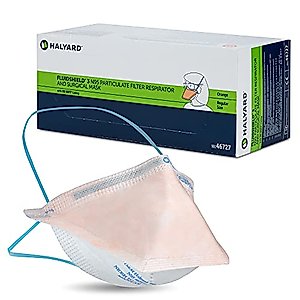 HALYARD FLUIDSHIELD N95 Respirators, ASTM Level 3 Mask, Regular Size, Orange, 46727 (Case of 210)