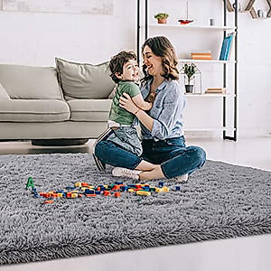 Rostyle Super Soft Fluffy Area Rugs for Bedroom Living Room, 4 ft x 6 ft Shaggy Floor Carpets Shag Christmas Rug for Girls Boys Furry Home Decorative Rugs, Grey