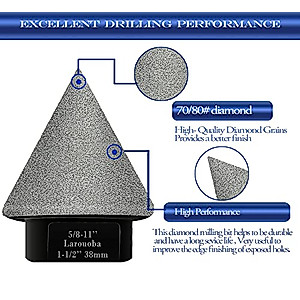 Larouoba 50mm 2" Dry Diamond Beveling Chamfer Bit, Countersink Drill Bit for Enlarging Trimming in Porcelain, Ceramic Tiles Hole 5/8"-11 Thread for Angle Grinders & SDS Adapter for Drills (Black).