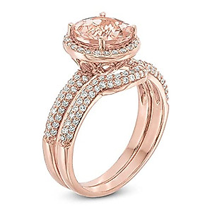 XAVIER SHINE Women's 8mm Morganite & 5/8 CT Diamond Frame Engagement Wedding Bridal Set Ring In 14K Rose Gold Plated Size 6.5