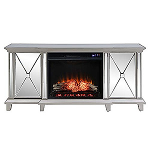 SEI Furniture Toppington Mirrored Electric Fireplace Media Console, New Mirror/Silver