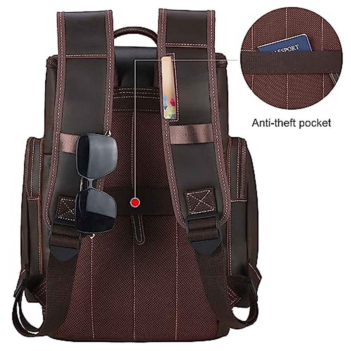 Masa Kawa Leather Backpack for Men 15.6 Inch Laptop Computer Bag Large Vintage Hiking Daypack Business Travel Rucksack, Brown