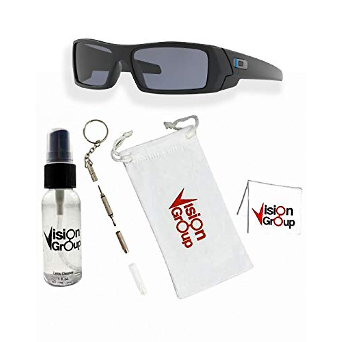 Oakley GASCAN OO9014 Sunglasses for Men + Vision Group Accessories Bundle(Matte Black/(Matte Black/Grey/Blue Line on Oakley Logo (901411), 60)