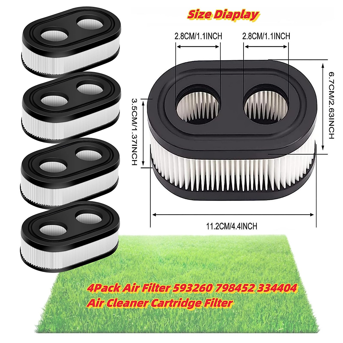QMTCYXGS 593260 798452 Air Cleaner Cartridge Filter for 550ex 675exi 725exi Series, Troy-bilt TB110 TB200 TB230, 4247 09P00 09P702 5432 5432k 550E 500EX 625 Lawn Mower (4-PK)