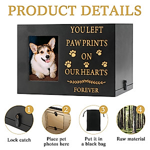 Pet Urns for Dog or Cat Ashes, Wooden Pet Memorial Urns with Photo Frame, Pet Cremation Urns Keepsake Memory Box with Black Flannel as Lining, Loss Pet Memorial Remembrance Gift (Black)