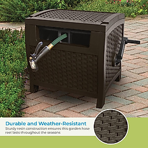 Suncast 175 ft. Wicker Style Resin Hose Hideaway with Hose Guide, Java