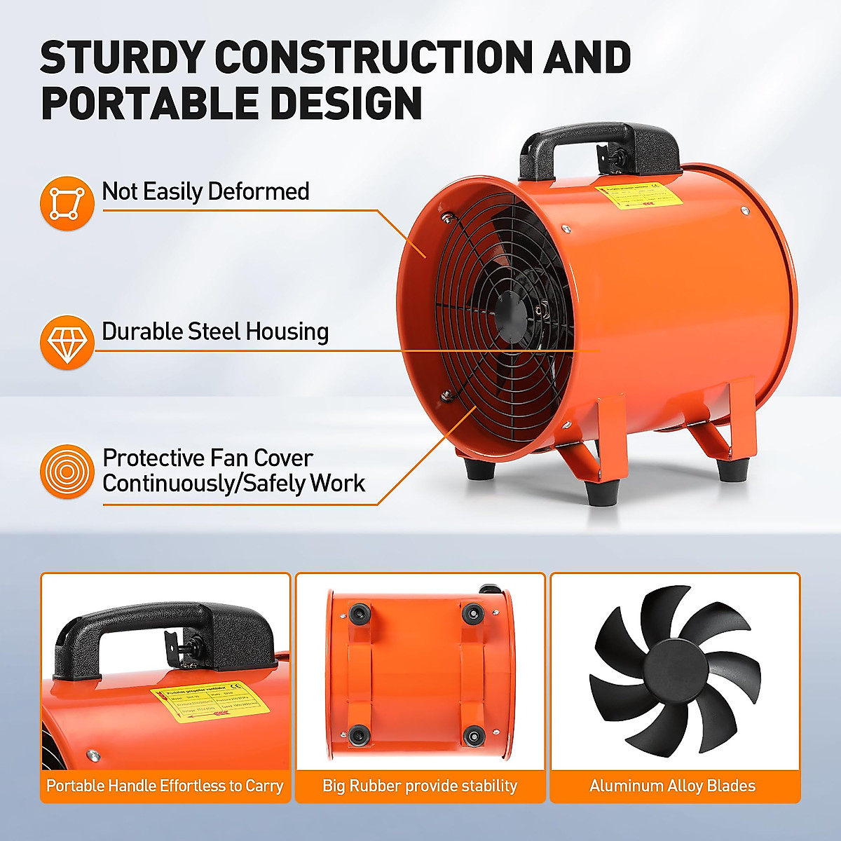 Rengue Utility Blower/Exhaust with 32.8ft Hose Fan, 1900 or 2800r/min Two Modes Heavy Duty Blower Fan 12 Inches High Velocity Ventilation Extraction and Ventilation Fan with Duct Hose