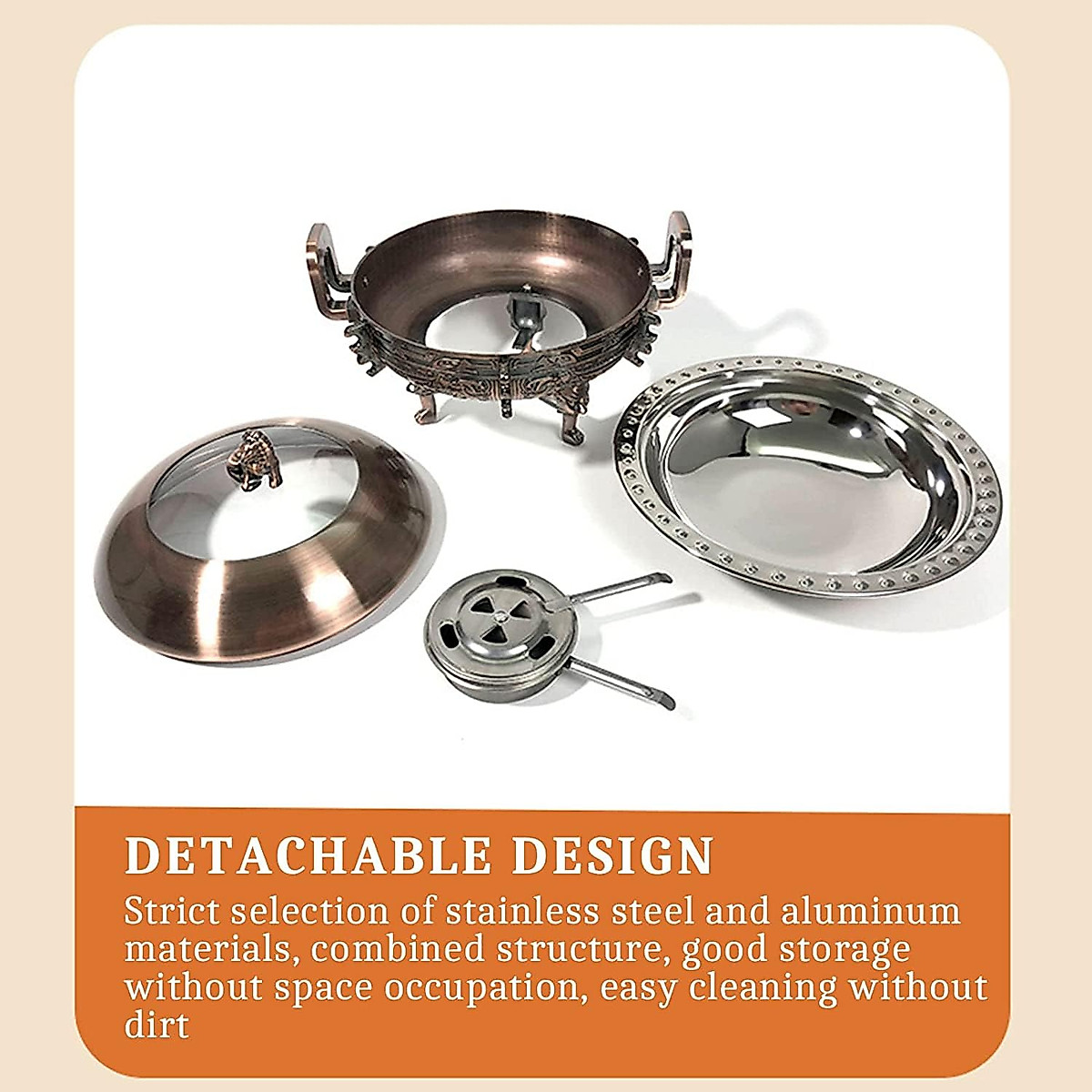 Commercial Round Chafing Dish,4 Pack Stainless Steel Chafers and Buffet Warmers Sets with Pans and Fuel Holders, for Wedding, Parties, Banquet, Catering Events,Red coppery,(1.8L)