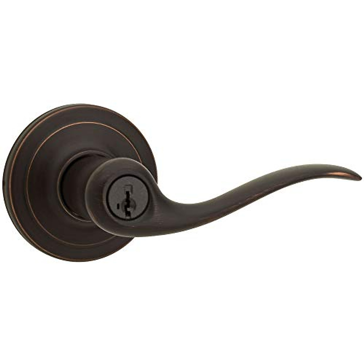 Kwikset Tustin Entry Door Lock Lever, Secure Keyed Exterior Entrance, With Reversible Handle, SmartKey Re-Key Security Technology and Microban Protection in Venetian Bronze