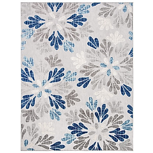 SAFAVIEH Cabana Collection Area Rug - 8' x 10', Grey & Blue, Floral Design, Non-Shedding & Easy Care, Indoor/Outdoor & Washable-Ideal for Patio, Backyard, Mudroom (CBN800F)