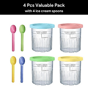 ChooKaChoo Upgraded Containers Replacement for Ninja Creami Pints and Lids, Compatible with NC301 NC300 Series Ice Cream Maker, Leak-proof Lids, BPA Free, Dishwasher Safe, Grey/Lime/Pink/Aqua (NC501)