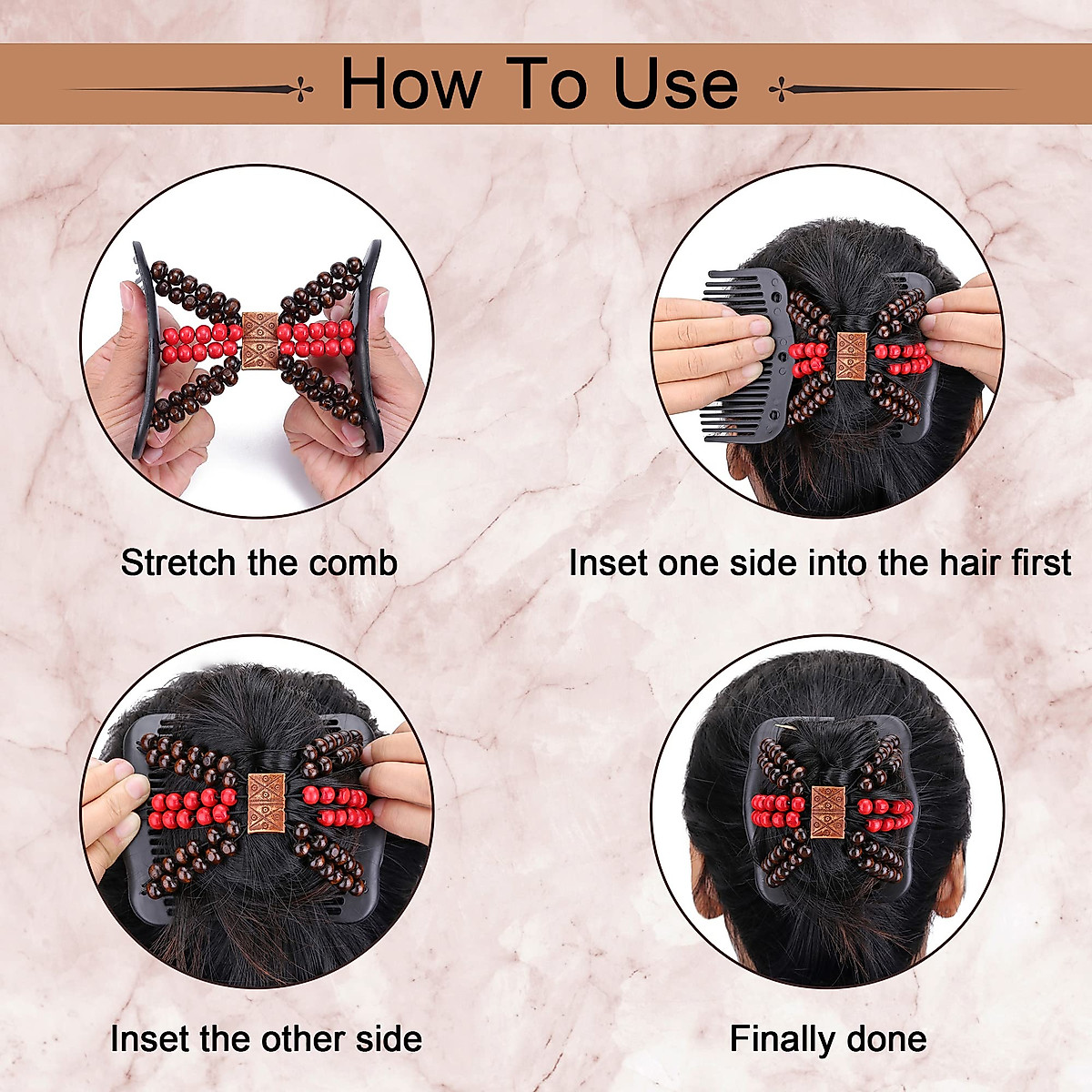 CCbeauty 6 Pcs Magic Hair Comb Elastic Beaded Hair Clips Women Decorative Accessories,Bride Double Slides Stretching Hairpins Combs for Ladies Girls Popular Hairstyles