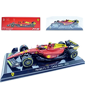 HTLNUZD Bburago 1/24 2022 New F1-75#55 for Ferrari 75th Anniversary Sainz Static Formula One Alloy Racing Car Die Cast Vehicles Model Collectible Gift