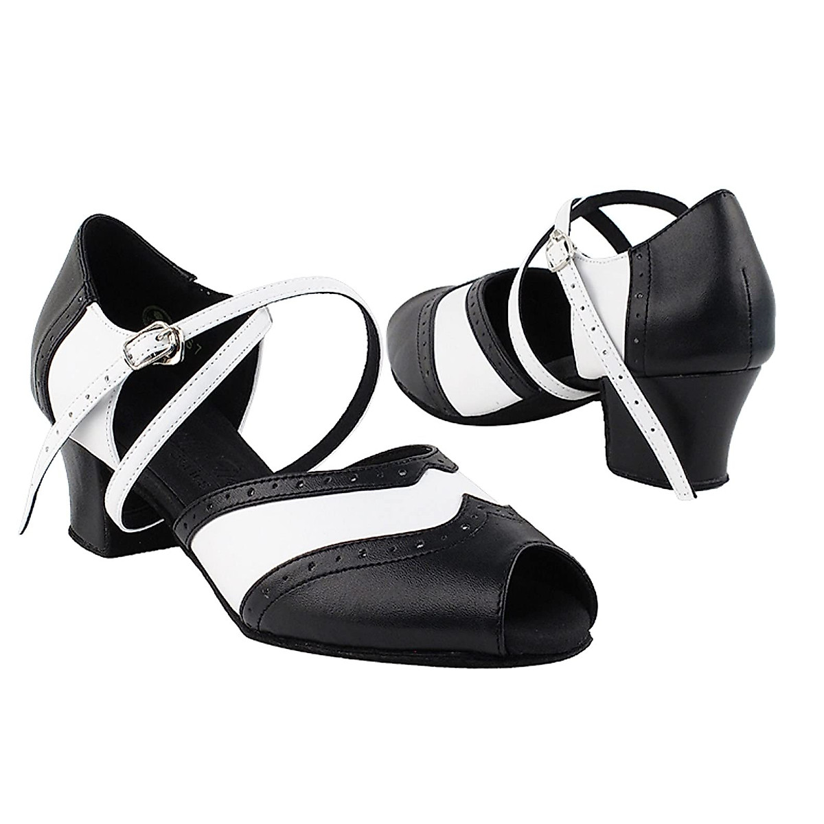 Very Fine Ladies Ballroom Salsa Latin Practice Dance Shoes C6035 & 2008 Black & White Leather Low Heel Comfortable (C6035 Black & White Leather 1.6" Cuban Heel, Numeric_6)
