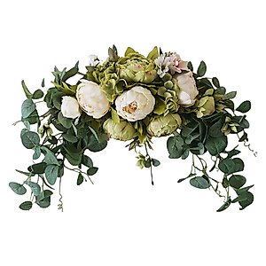 MOOBOM Artificial Floral Swag,Wedding Arch Flowers,Handmade Garland,Green Leaves Peony,Rustic Floral Swag for Wedding Arch Home Garden Decor