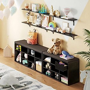 DINZI LVJ Shoe Bench, Entryway Storage Bench with Drawer and 8 Cubbies, Cubby Shoe Rack with Adjustable Shelves, Shoe Organizer Cabinet for Living Room, Bedroom, Mudroom, Closet and Garage, Espresso