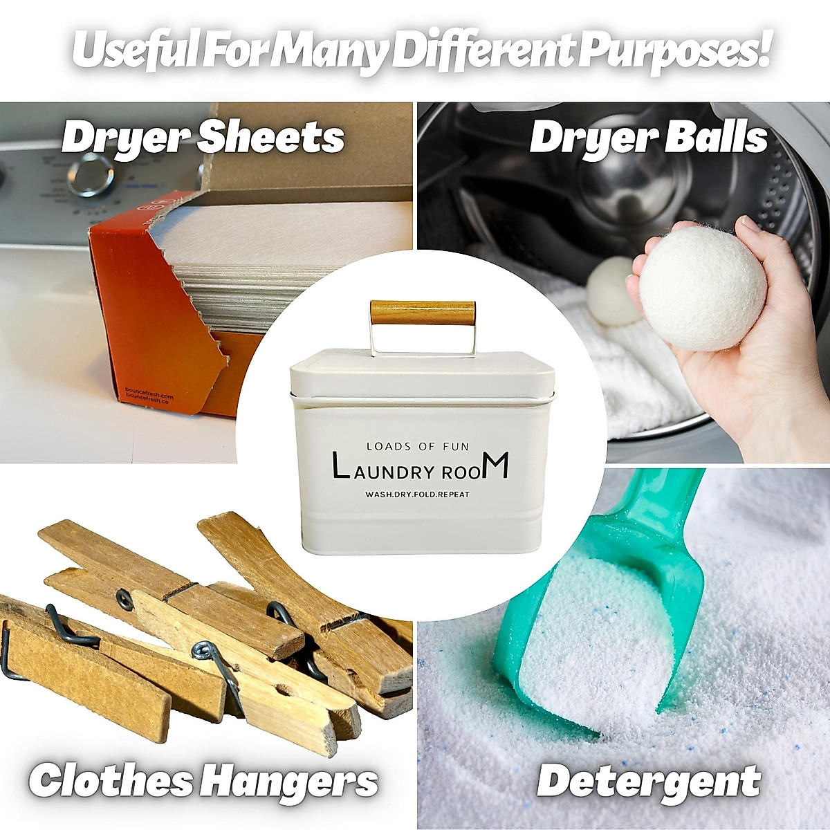 M.C.S. Modern Farmhouse Metal Laundry Bin, Dryer Sheet Holder Laundry Detergent Dispenser with Lid and Scoop for Laundry Room Decor and Space Saving Laundry Room Organization and Storage