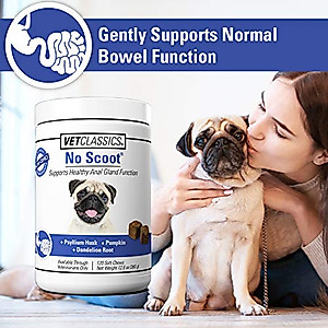 Vet Classics No Scoot Dog Supplements for Healthy Anal Gland Function – Support Normal Bowel Functions, Anal Glands – Increases Daily Fiber Intake for Dogs – 120 Soft Chews