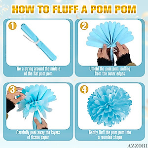15Pcs Blue Pom Pom Decorations - Blue and White Pom Poms Flowers Decoration Blue Tissue Paper Lanterns Party Decorations - Light Blue Tissue Paper Flowers Decorations Birthday Decorations for Women